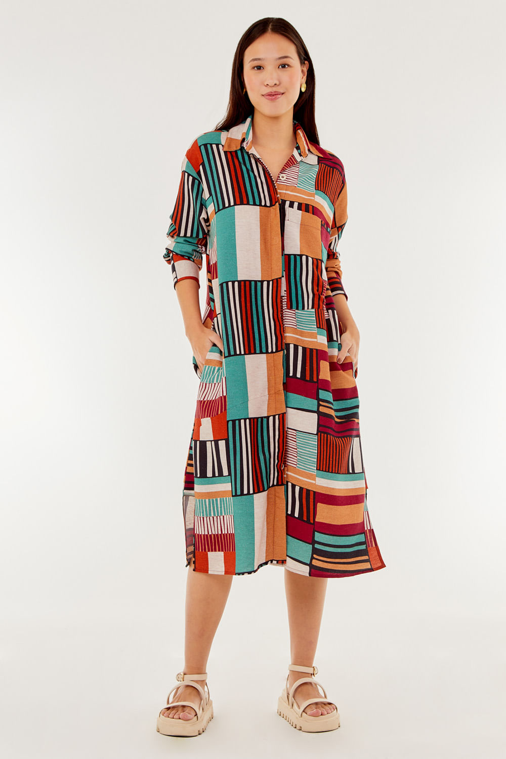 Vestido Chemise Blocolistra - Papel Craft