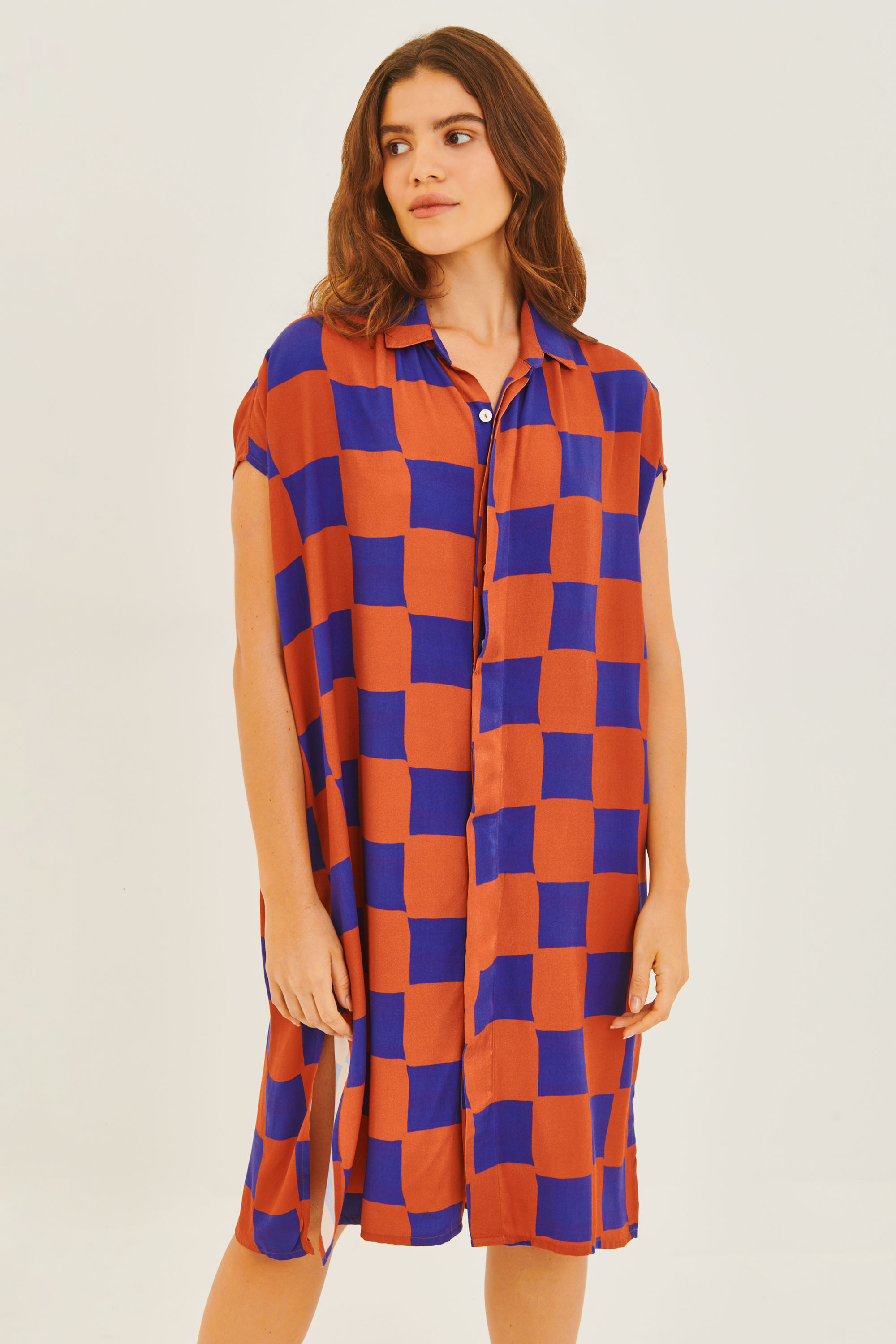 Vestido Chemise Estampado TABULEIRO - Papel Craft