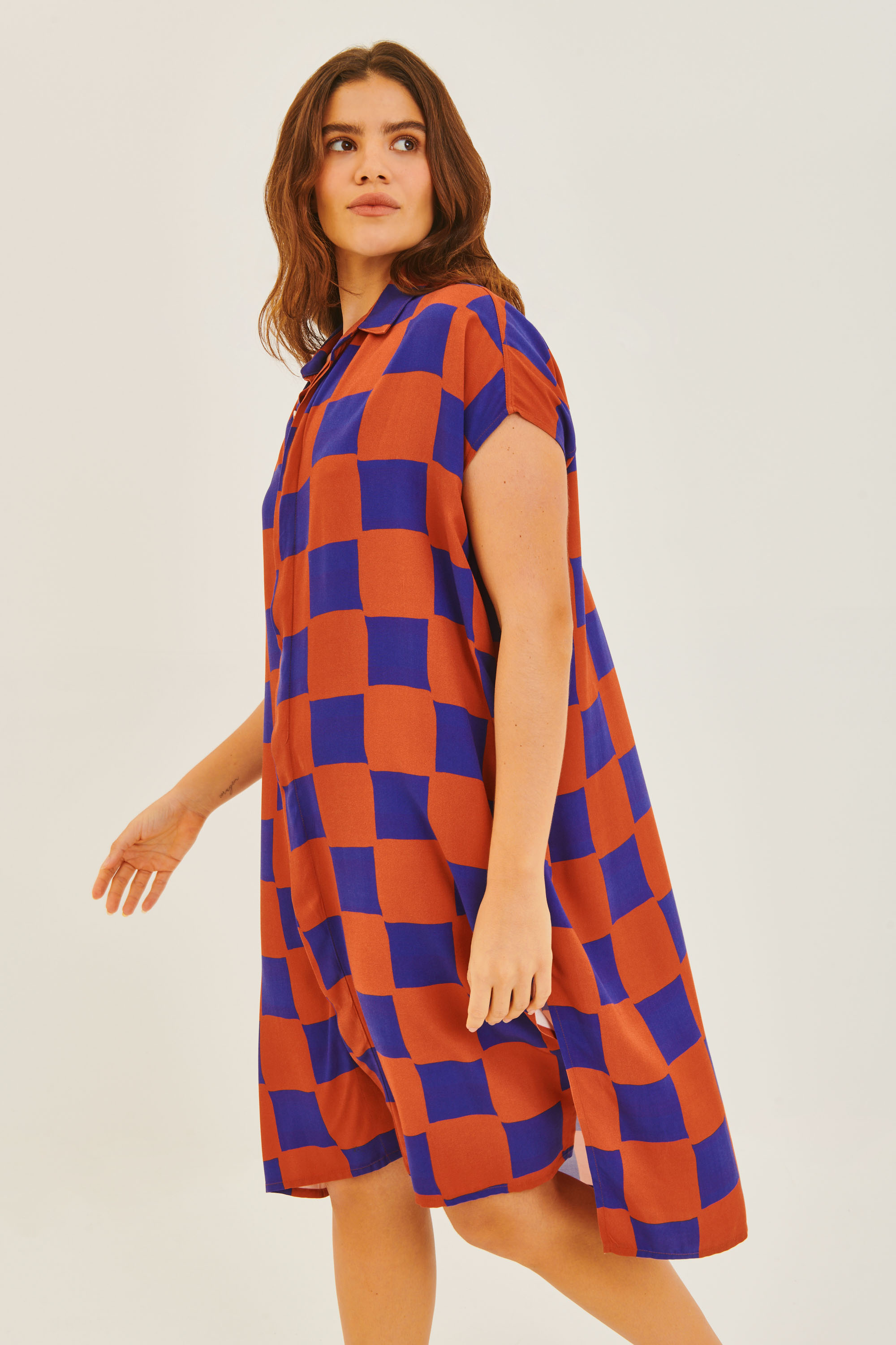 Vestido Chemise Estampado TABULEIRO - Papel Craft